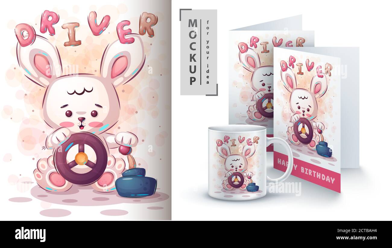 Driver rabbit - poster and merchandising Stock Vector Image & Art - Alamy