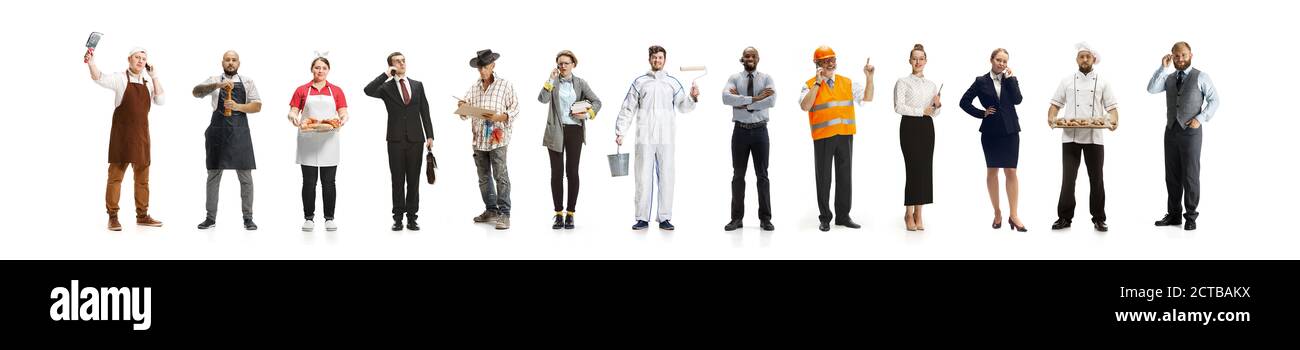 Group of people with different professions isolated on white studio ...