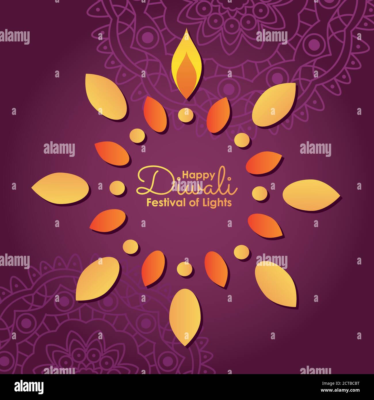 Happy diwali design with rangoli icon over purple background, vector ...