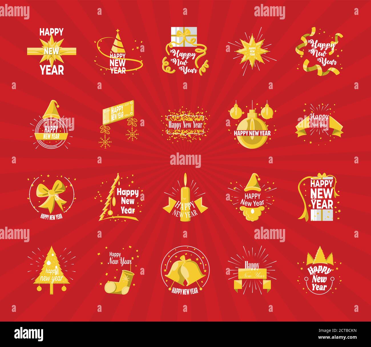 Happy new year detailed style bundle of icons design, Welcome celebrate ...