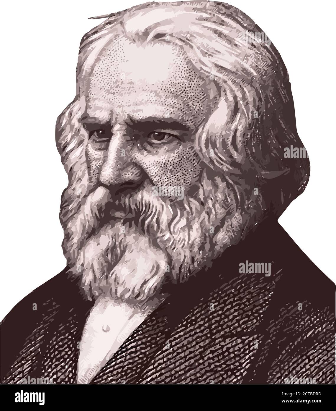 Vector portrait of Henry Longfellow. Henry Wadsworth Longfellow (1807 ...