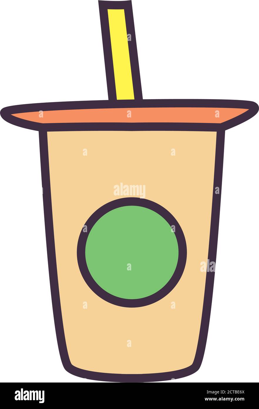 Tea mug with straw line and fill style icon design, Time drink ...