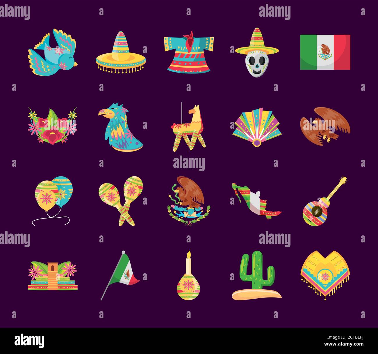 Mexican detailed style icons bundle design, Mexico culture theme Vector ...