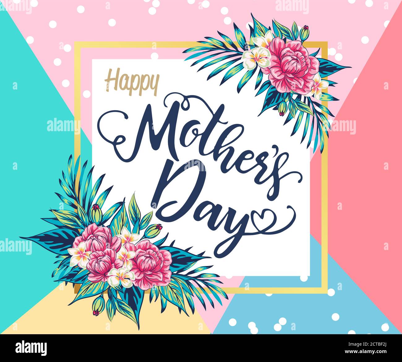 Happy Mothers Day Layout Design With Roses Lettering Ribbon Frame