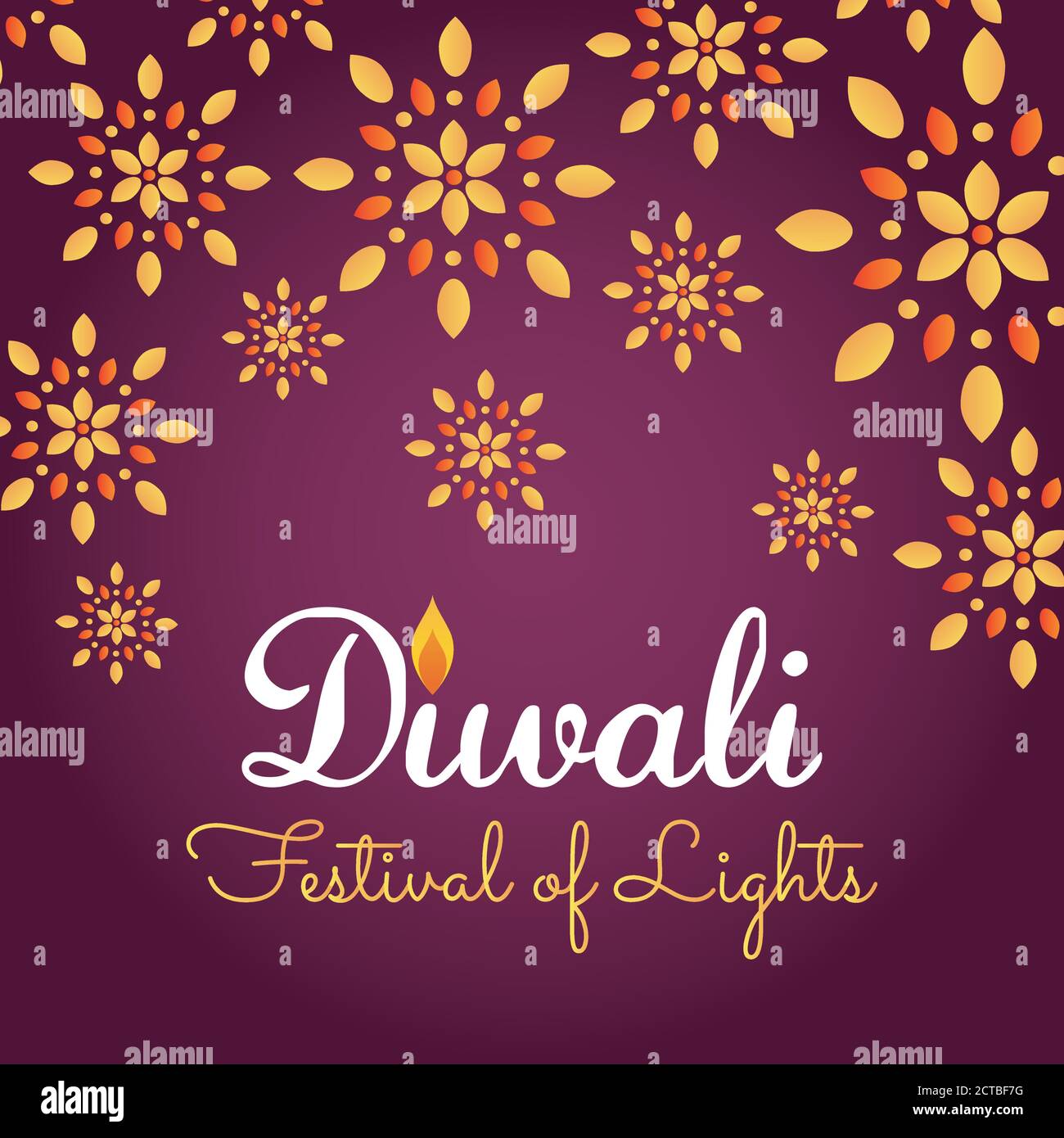 Happy diwali design with decorative flowers over purple background ...