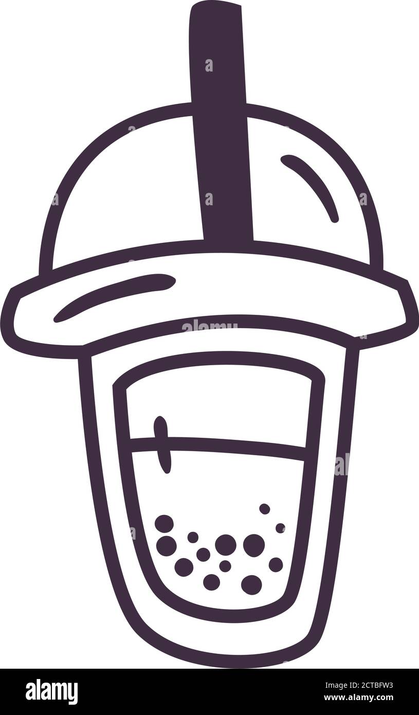 Tea mug with cover and straw line style icon design, Time drink ...