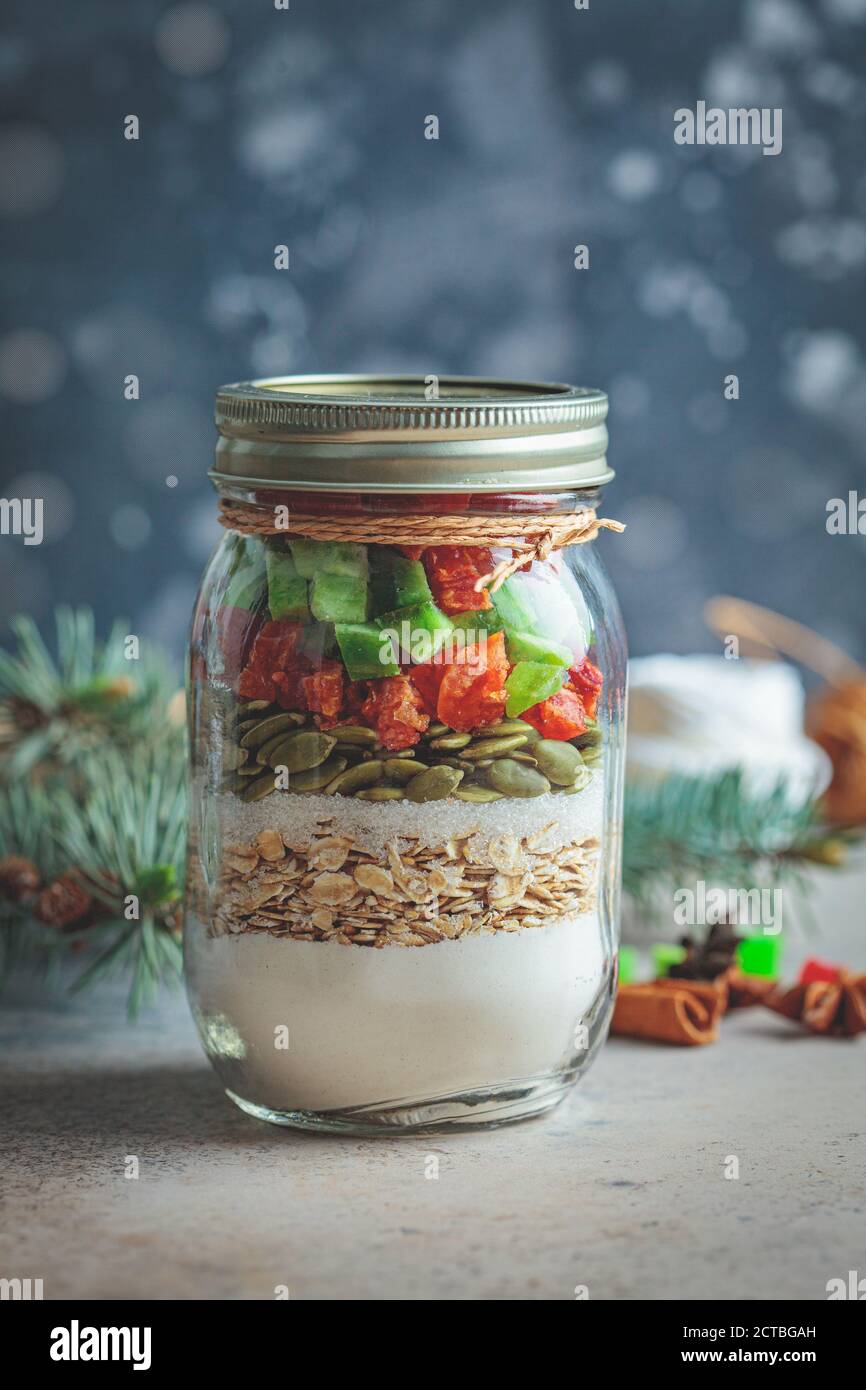 Christmas cookie mix jar. Dry ingredients for cooking Christmas cookies ...