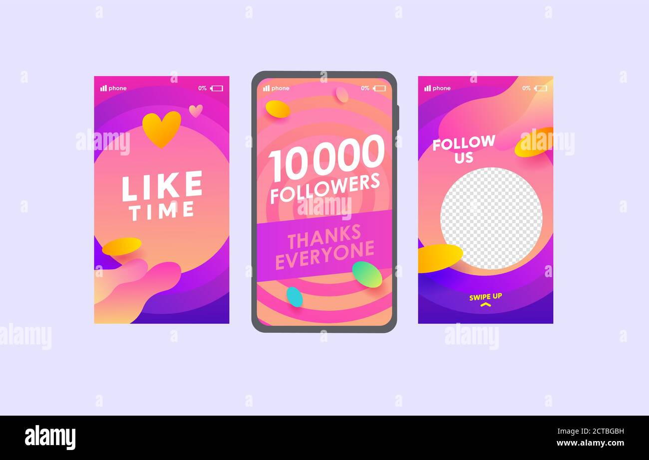 Follow Us Social Media Stories Templates Set Like Time 10k Followers