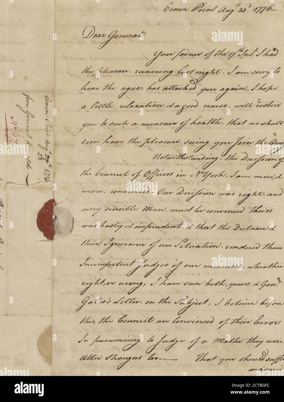 1776 August 23, text, Correspondence, 1776 Stock Photo - Alamy