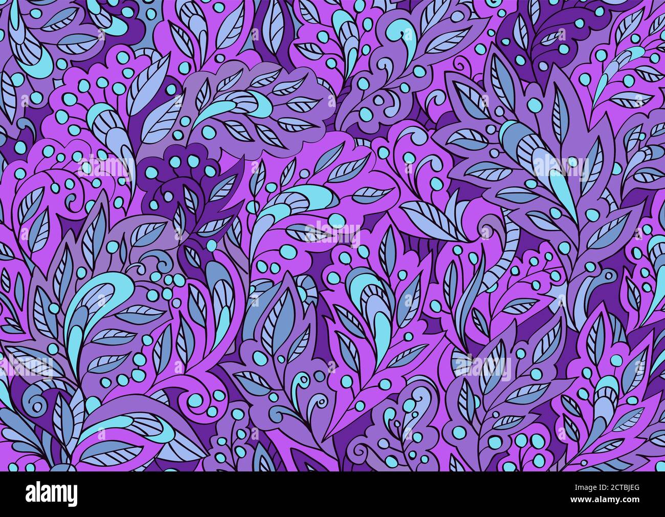 Vector colorful floral hand-drawn background pattern. Violet and blue ...