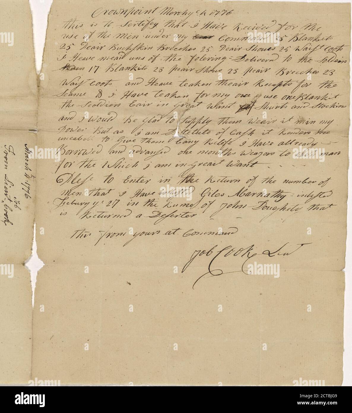 1776 March 4, text, Correspondence, 1776 Stock Photo - Alamy