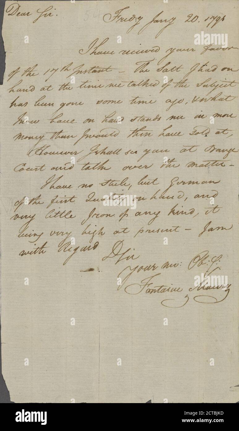 Letter from Fontaine Maury, text, Correspondence, 1791, Maury, Fontaine ...