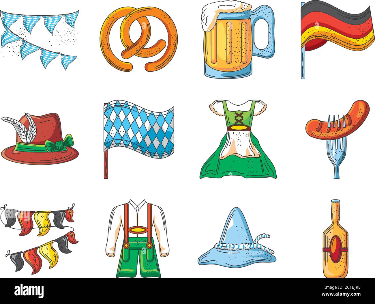 set of icons of the oktoberfest celebration in white background vector ...