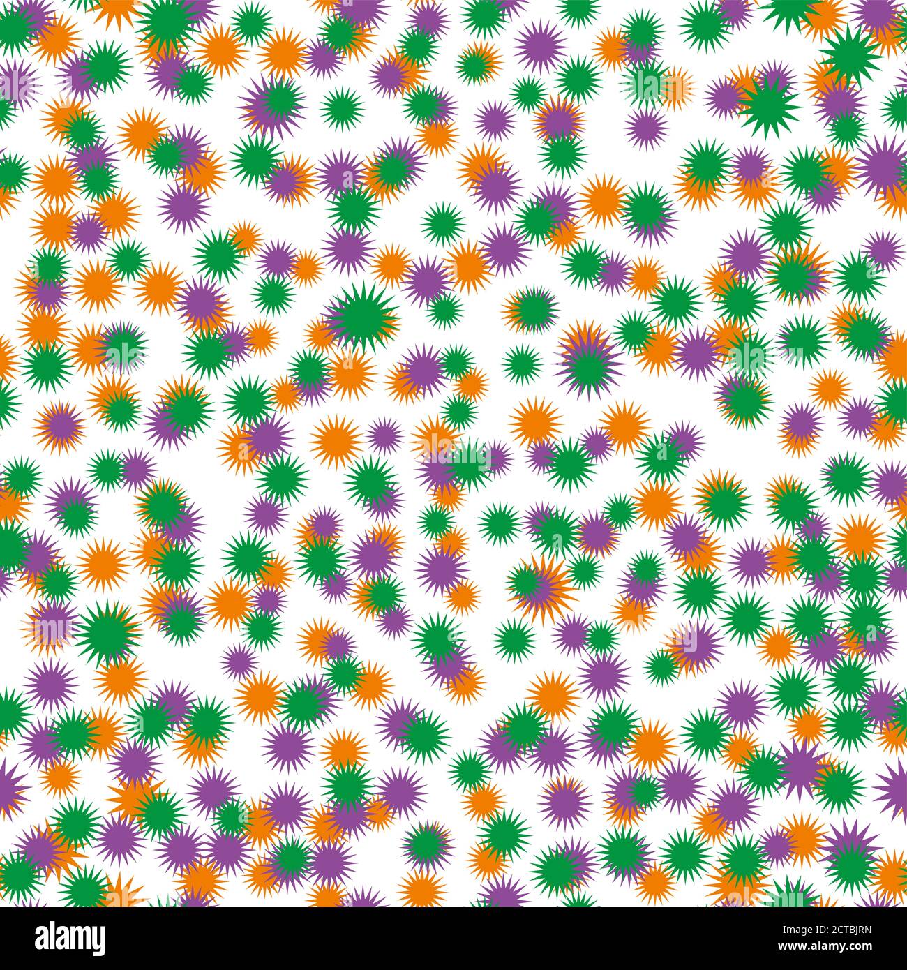 Seamless pattern of purple, orange and green dots on white background ...