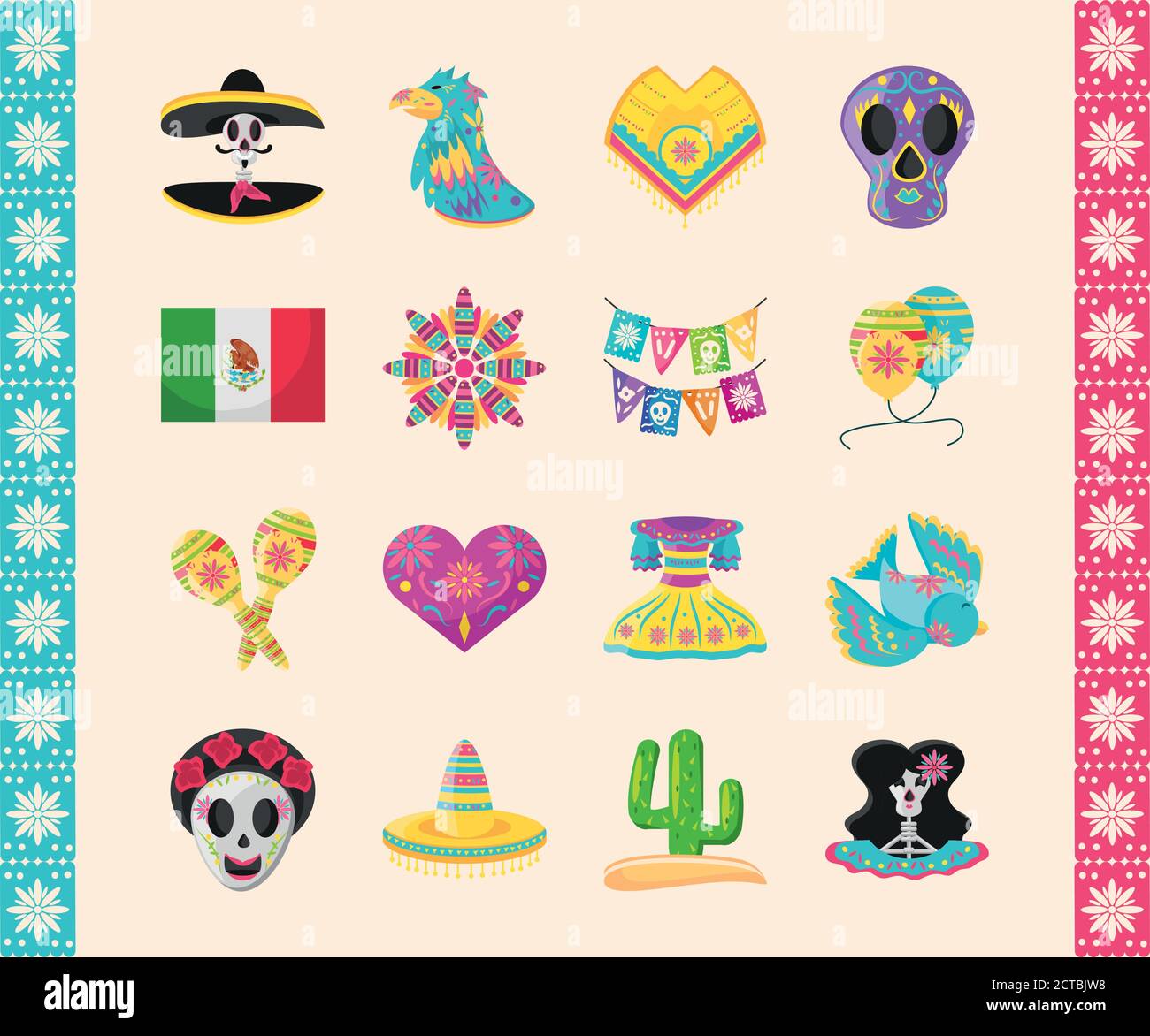 Mexican detailed style icons collection design, Mexico culture theme ...
