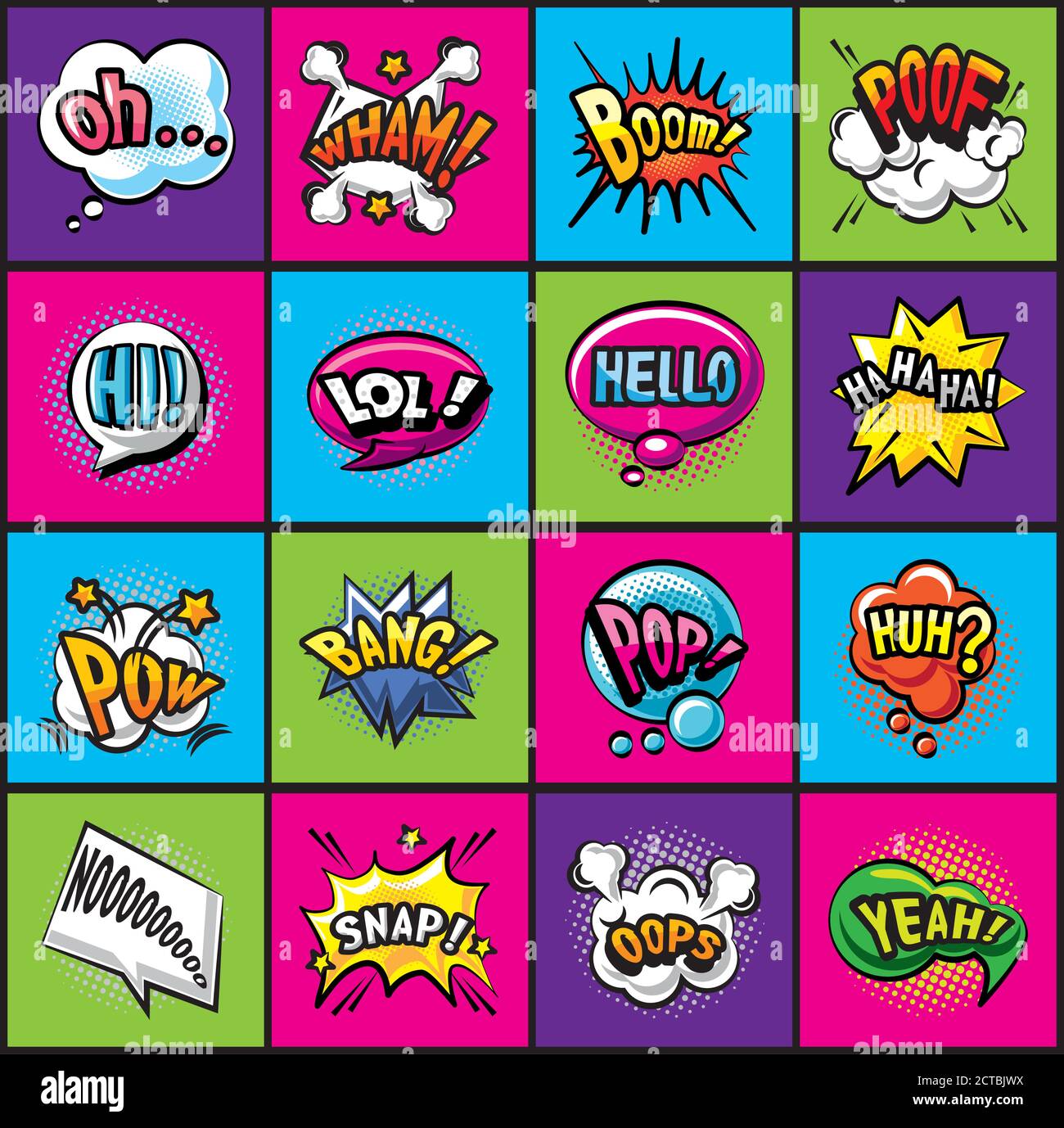 pop art bubbles detailed style icons collection design of retro ...