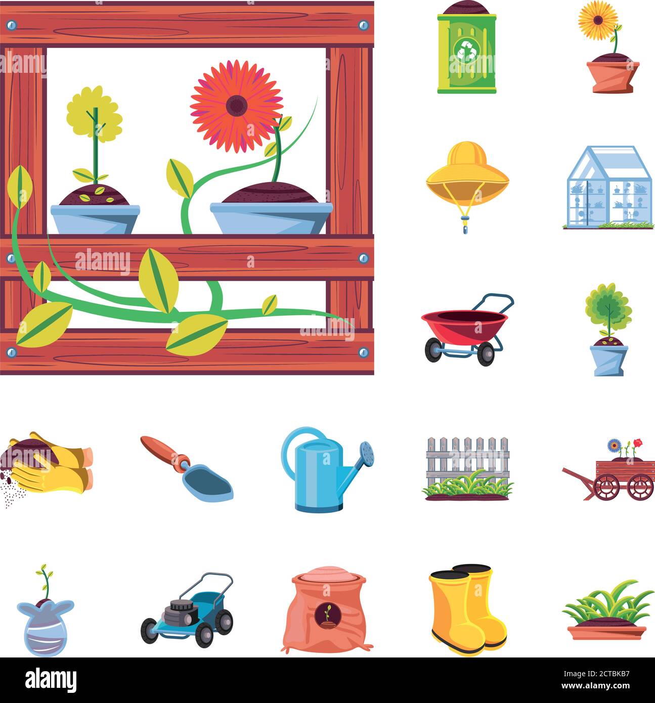 garden detailed style symbols set design, Gardening planting and nature ...