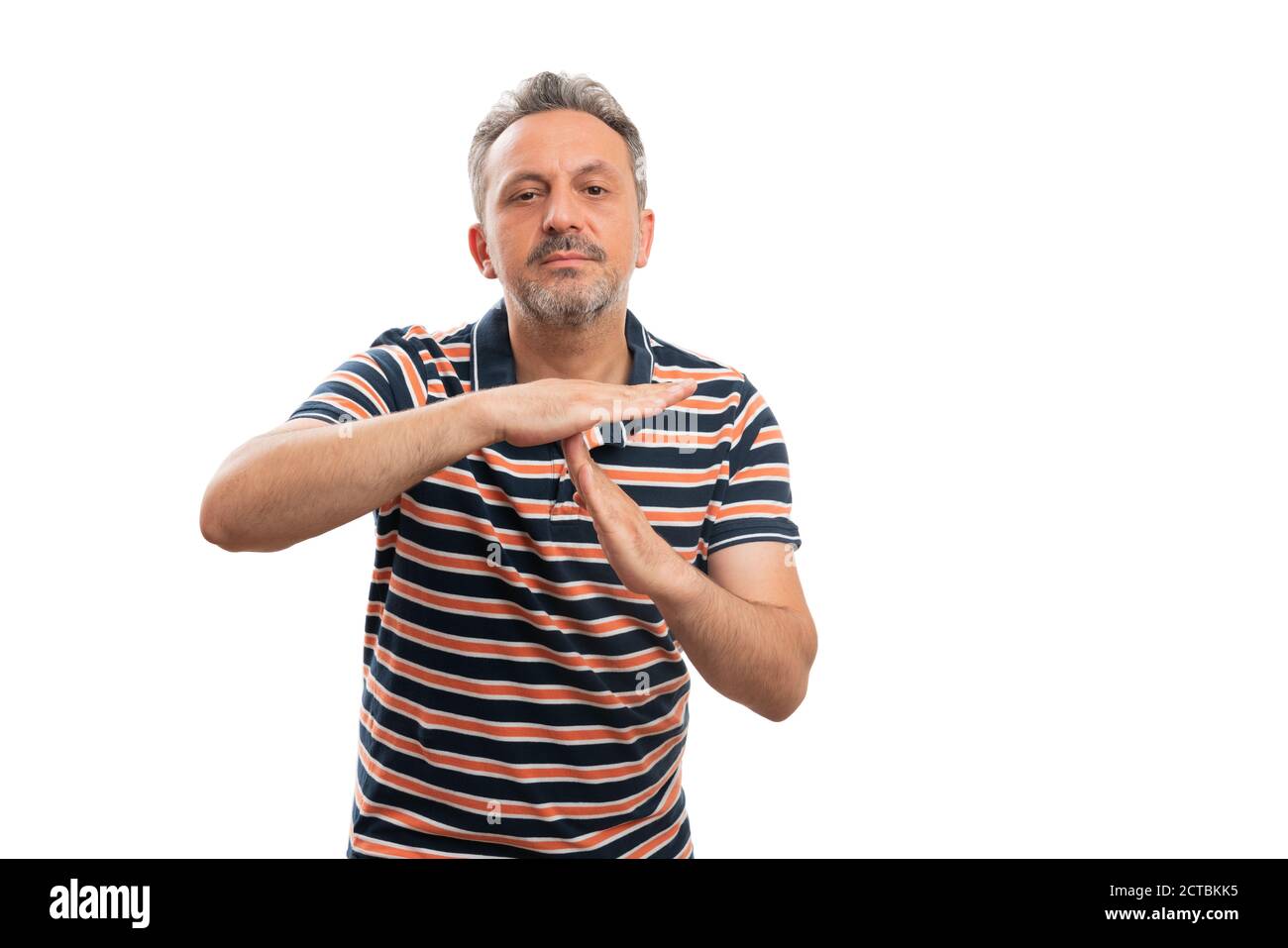 Serious adult man model making time out pause gesture using palms ...
