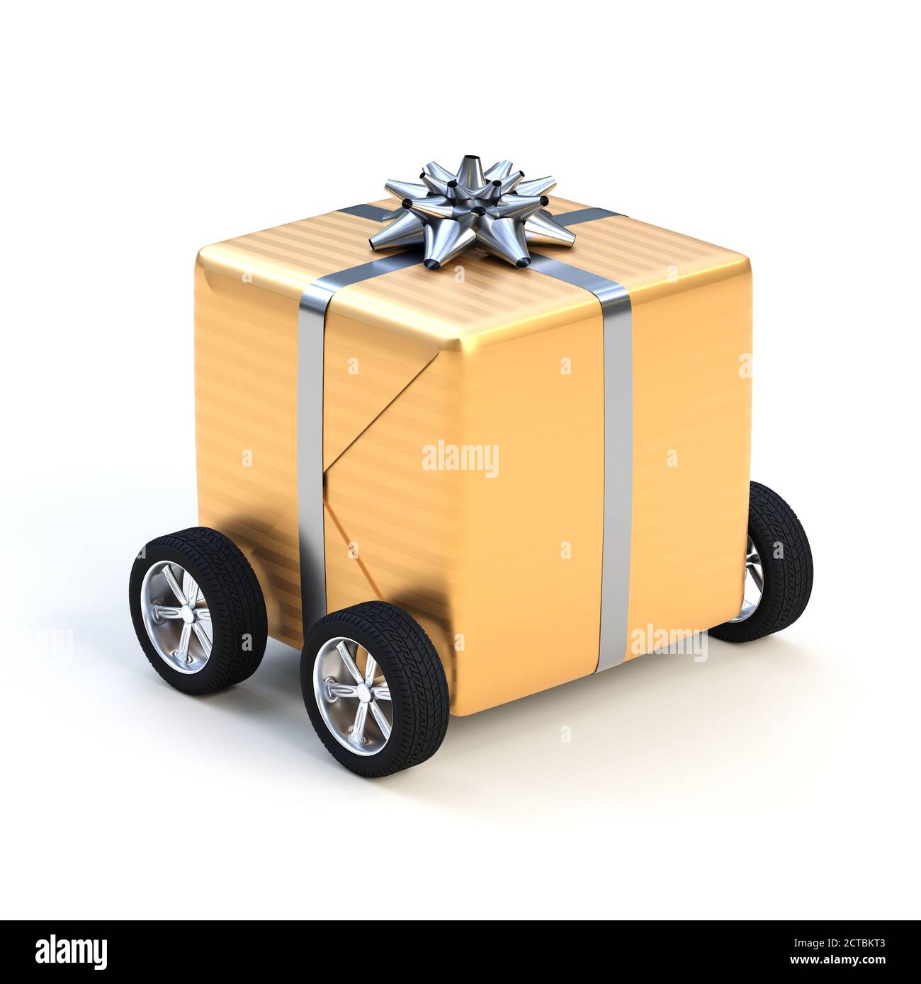christmas gift with wheels on white background 3D rendering Stock Photo ...