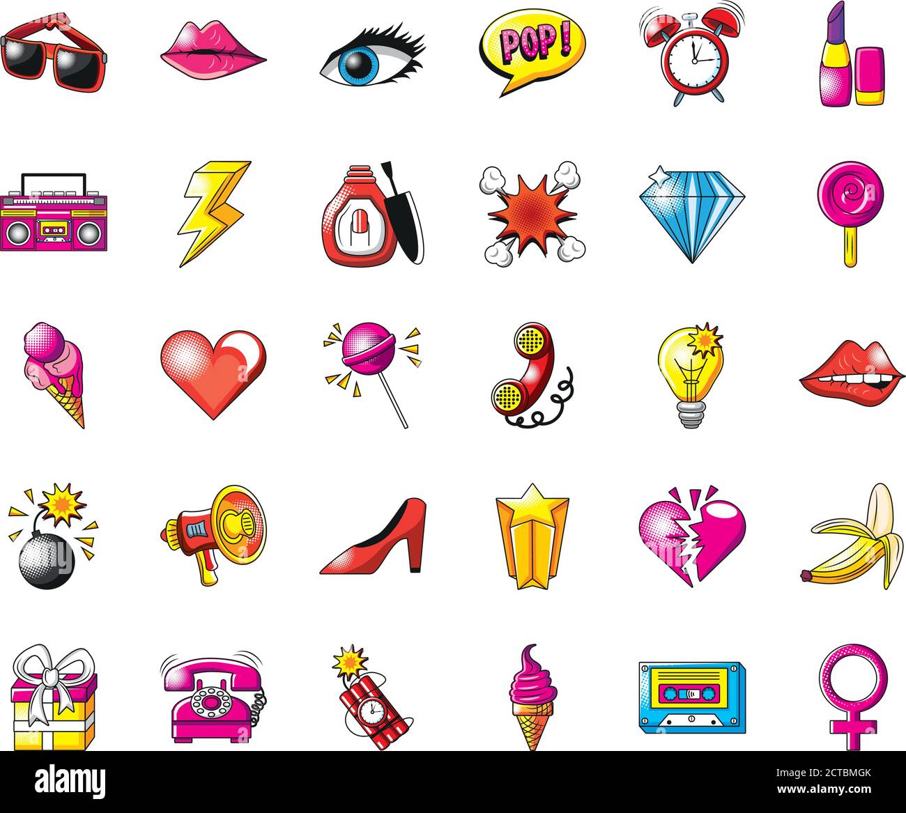pop art detailed style 30 icon set design of retro expression comic ...