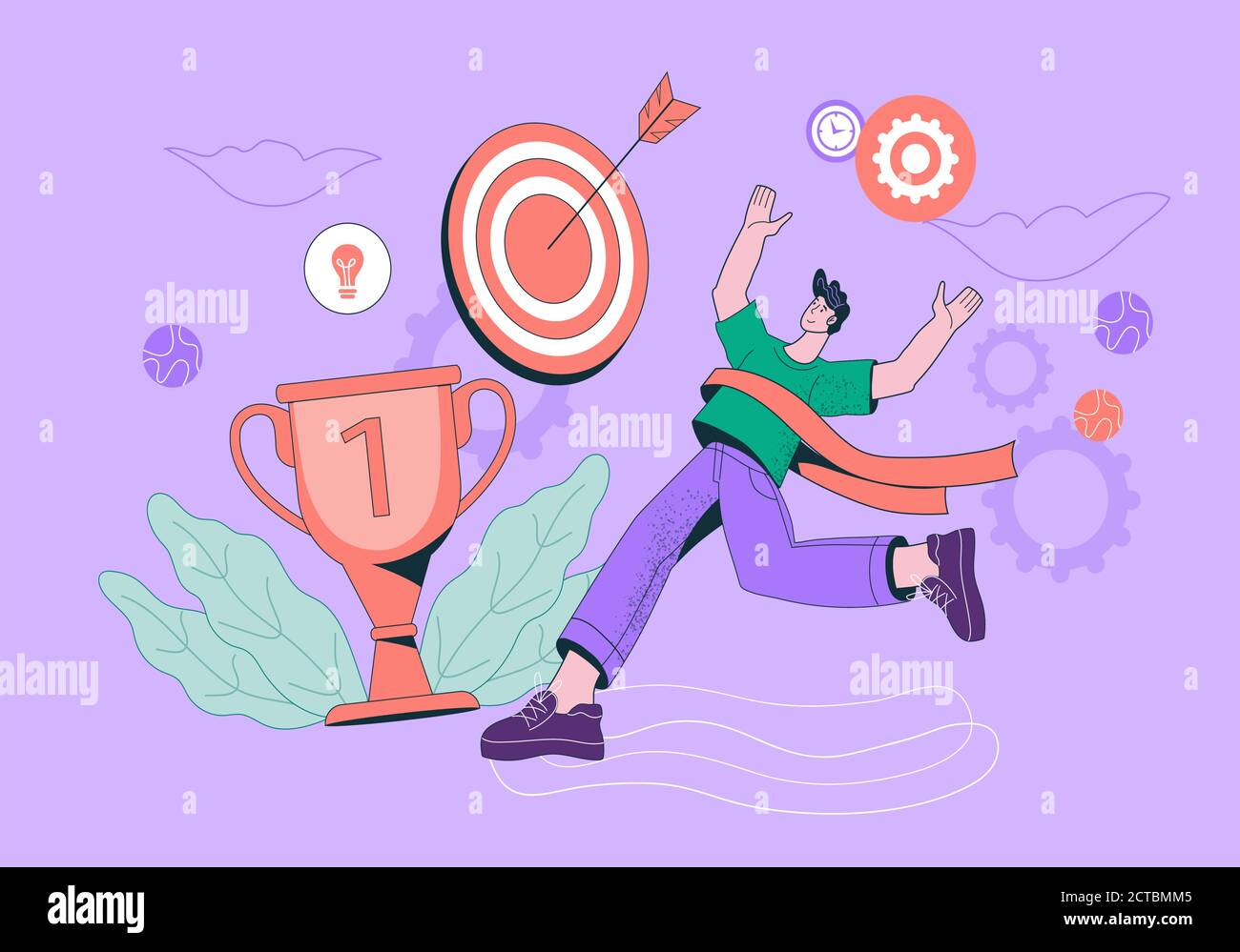 Cheerful businessman running towards the goal, cartoon flat vector ...