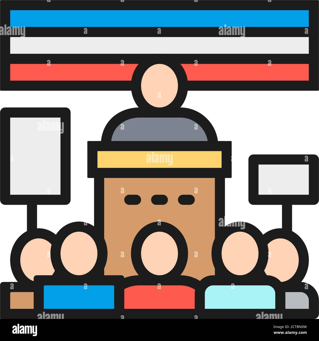 Meeting with a politician, crowd of people with banners, protest color ...