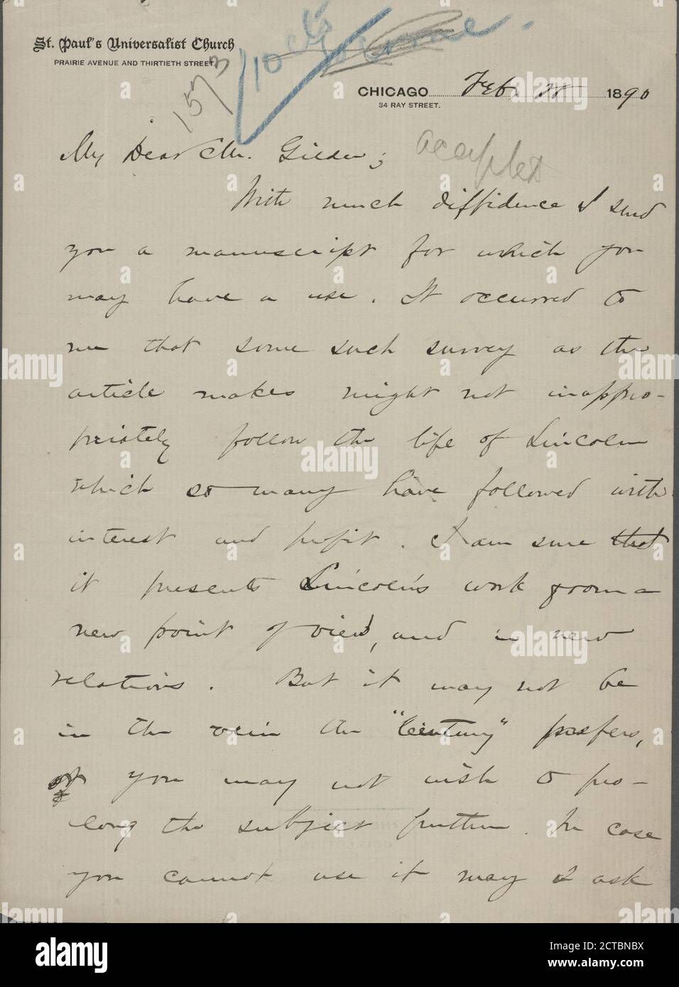 Adams, John Coleman, text, Correspondence, 1890 - 1891 Stock Photo - Alamy