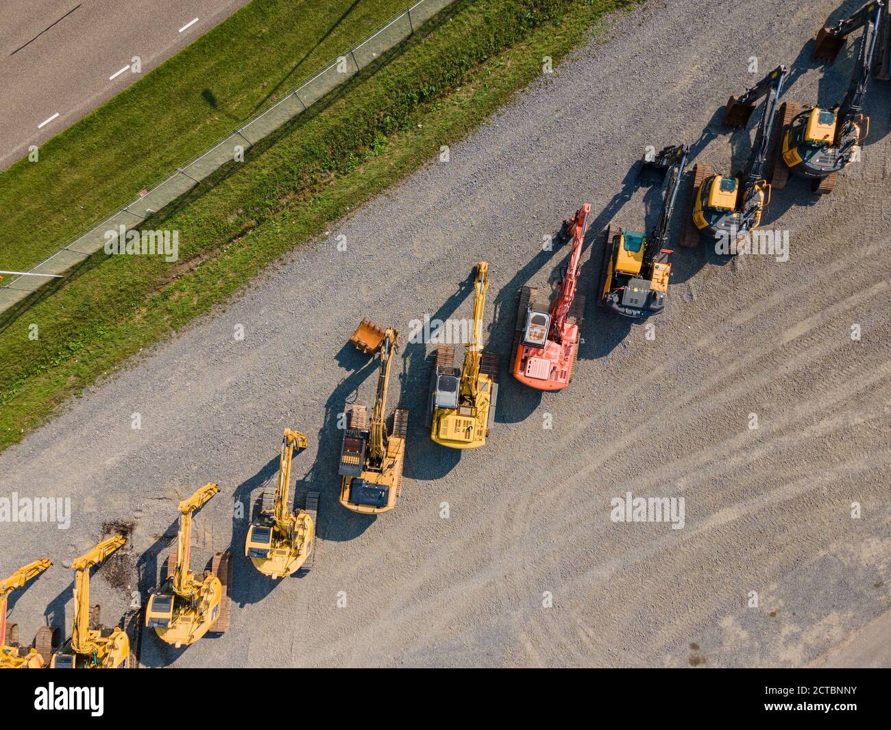 Aerial view of a perfect arrangement of excavators Stock Photo - Alamy