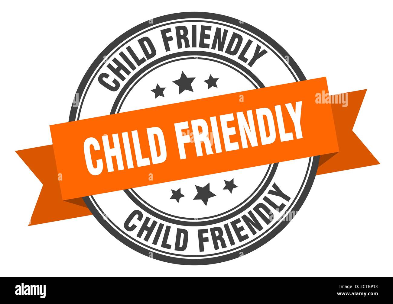 child friendly label sign. round stamp. ribbon. band Stock Vector Image ...