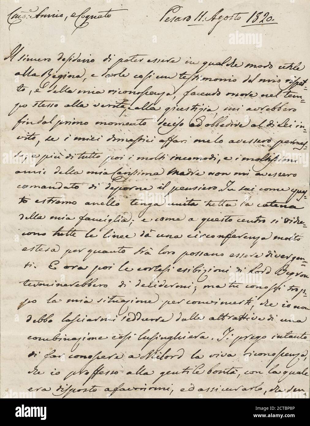 Autograph letter signed to Ruggiero Gamba, 11 August 1820, text ...
