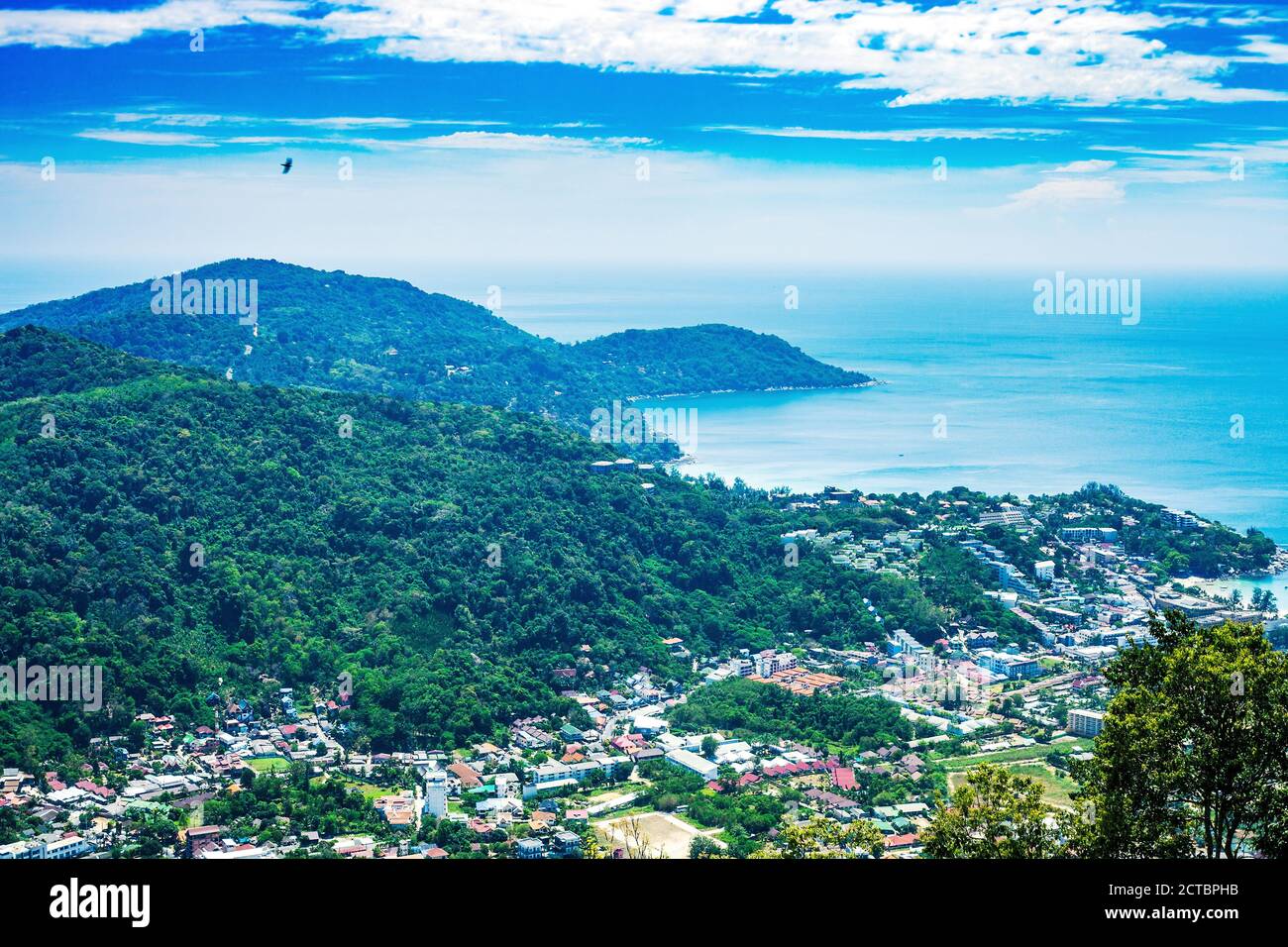 Phuket spring landscape by blue sky. Aerial view of thai islands and ...