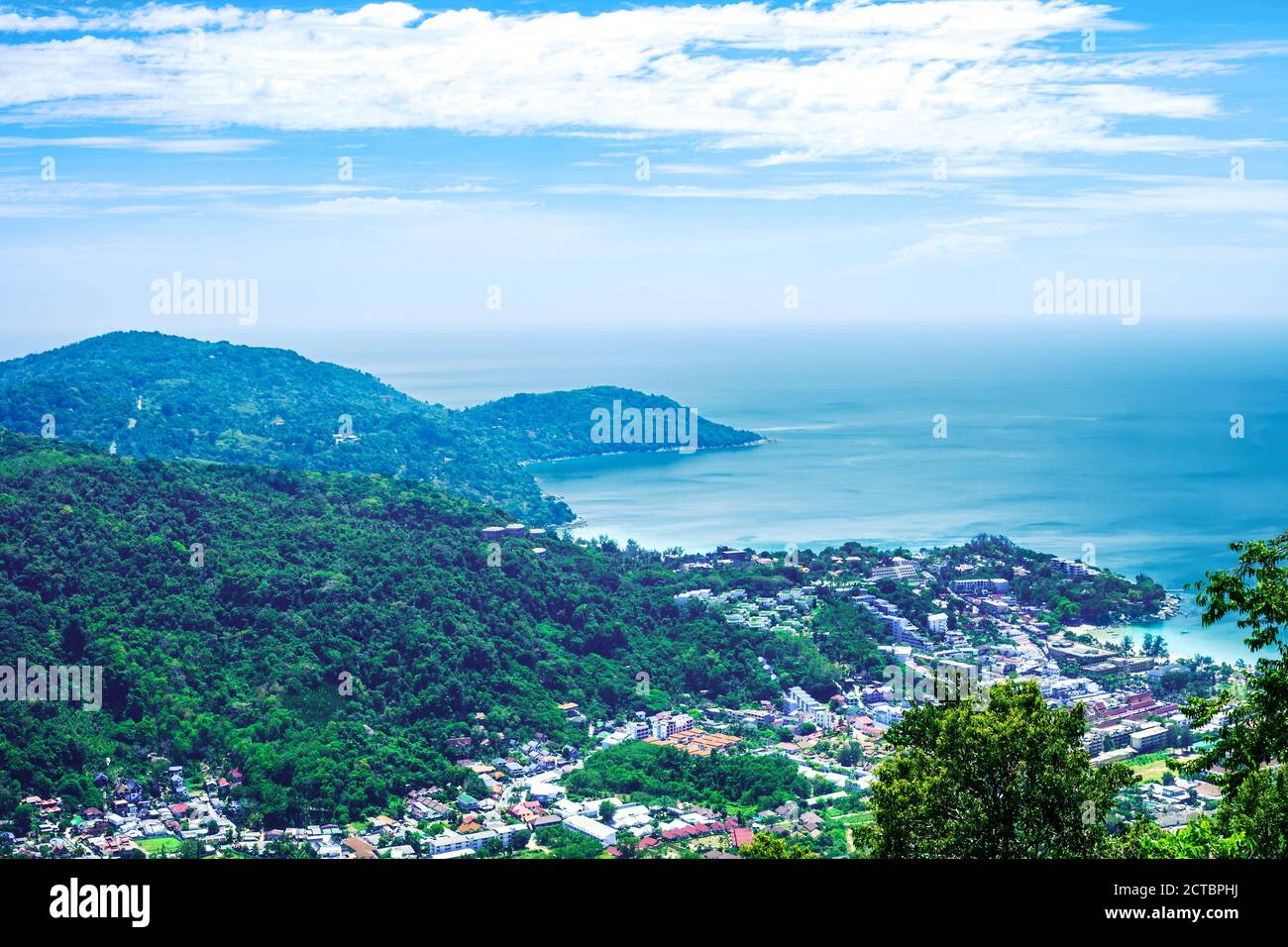 Phuket spring landscape by blue sky. Aerial view of thai islands and ...