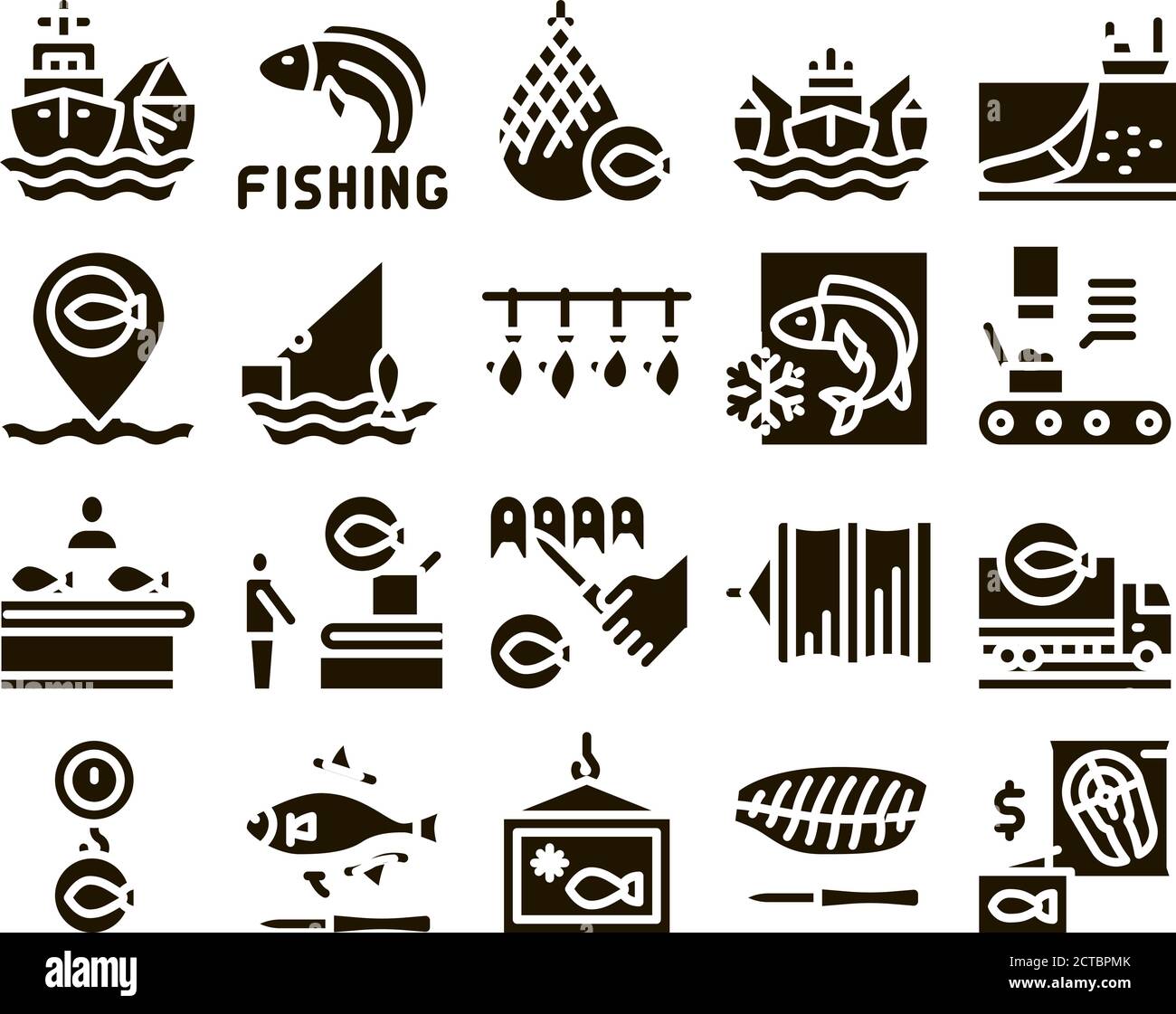 Fishing Industry Business Process Icons Set Vector Stock Vector Image ...
