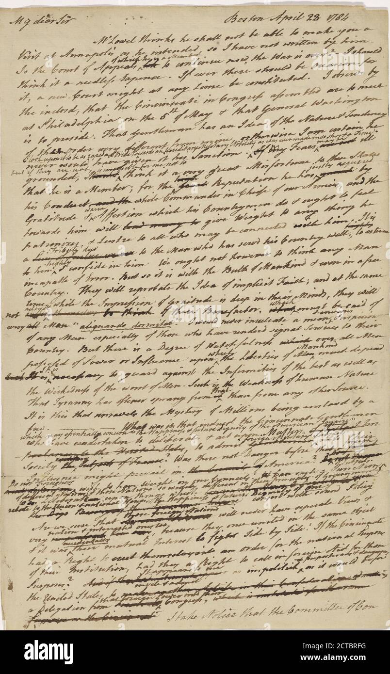 Letter to Elbridge Gerry, text, Correspondence, 1784 Stock Photo - Alamy