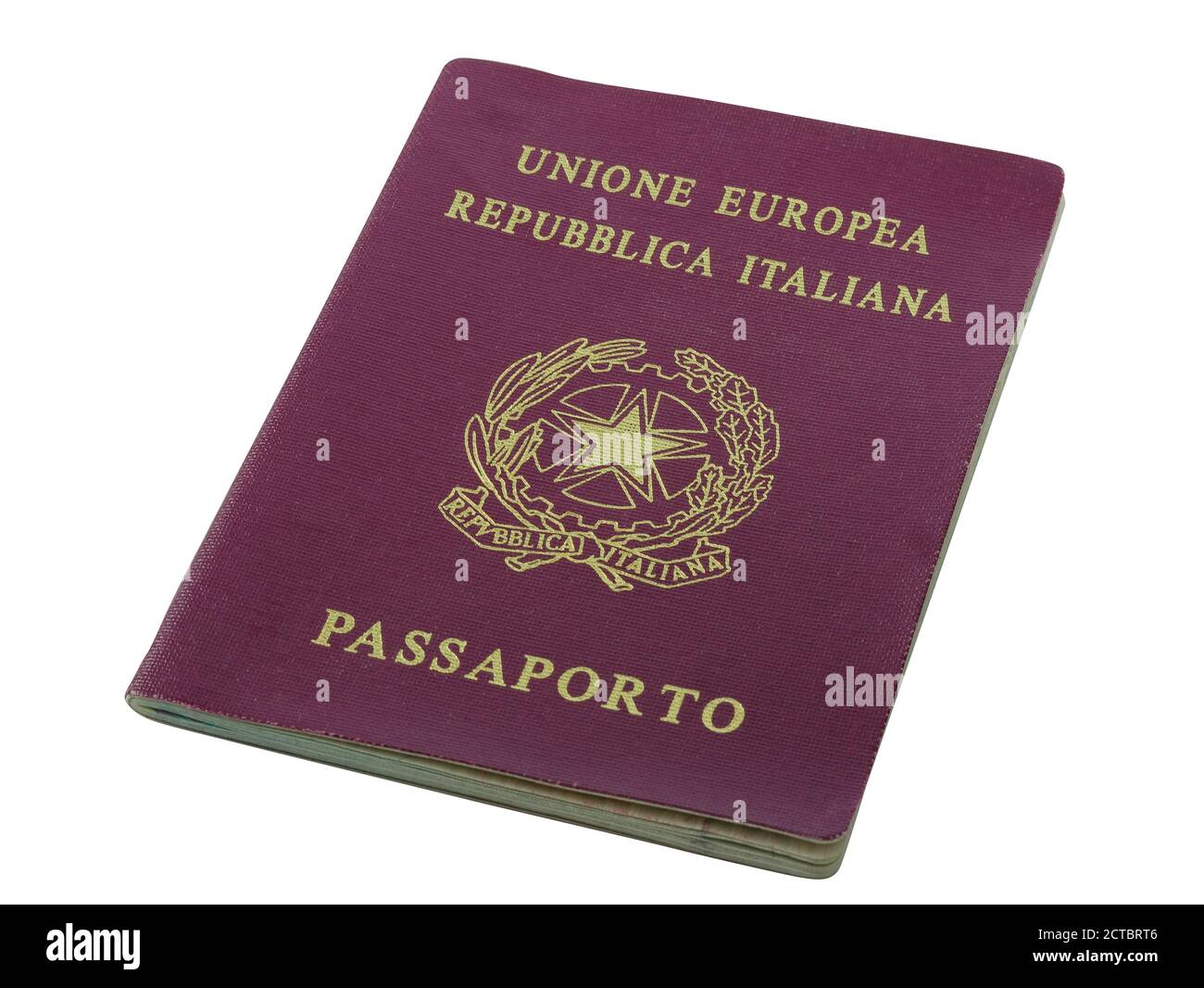 Italian Republic passport perspective isolated on white Stock Photo - Alamy