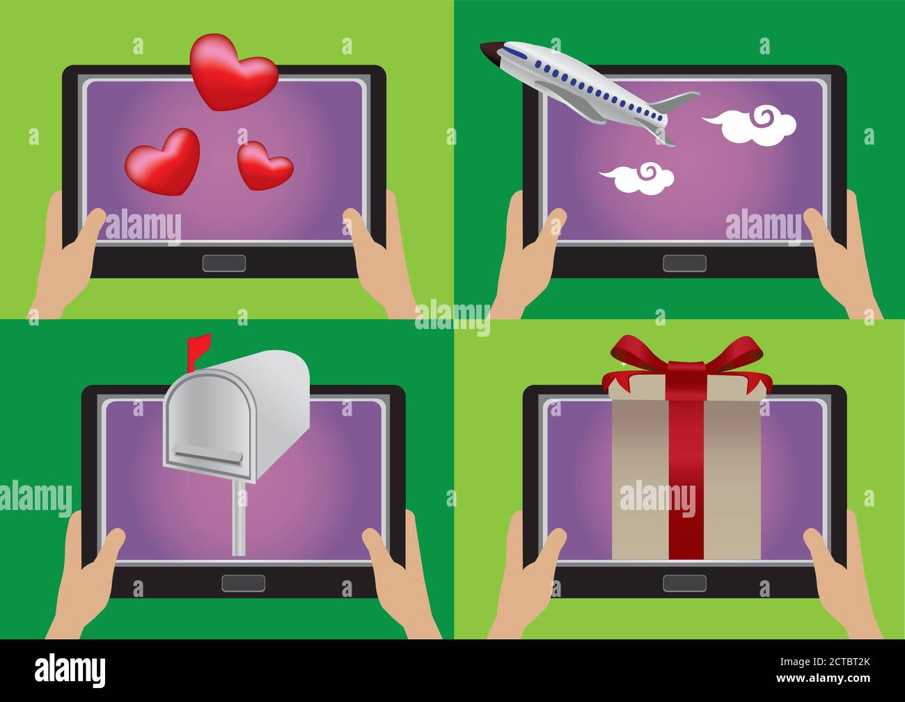 Set of four vector illustration of wireless digital tablet computer ...