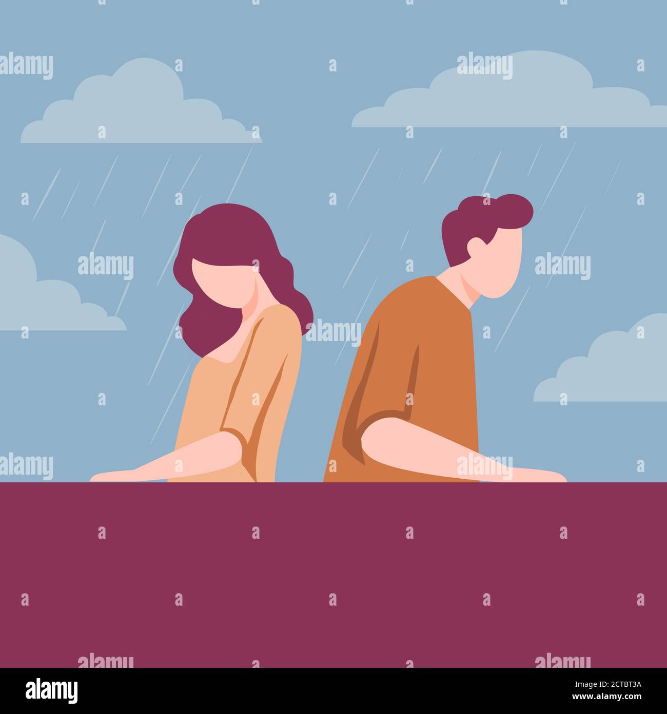 Break up between man and woman illustration. Girl guy characters sadly ...