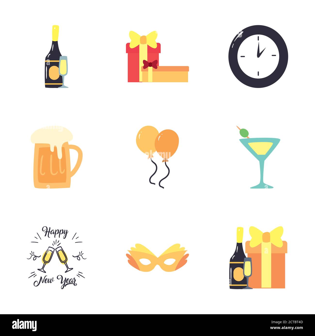 Happy new year free form style icons collection design, Welcome ...