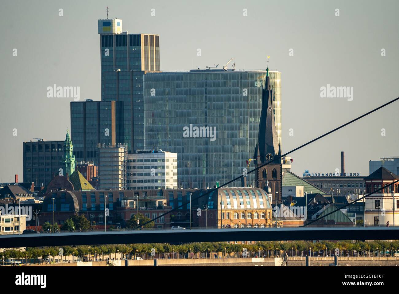 Skyline of Düsseldorf on the Rhine, Oberkassler Bridge, Düsseldorf, NRW ...
