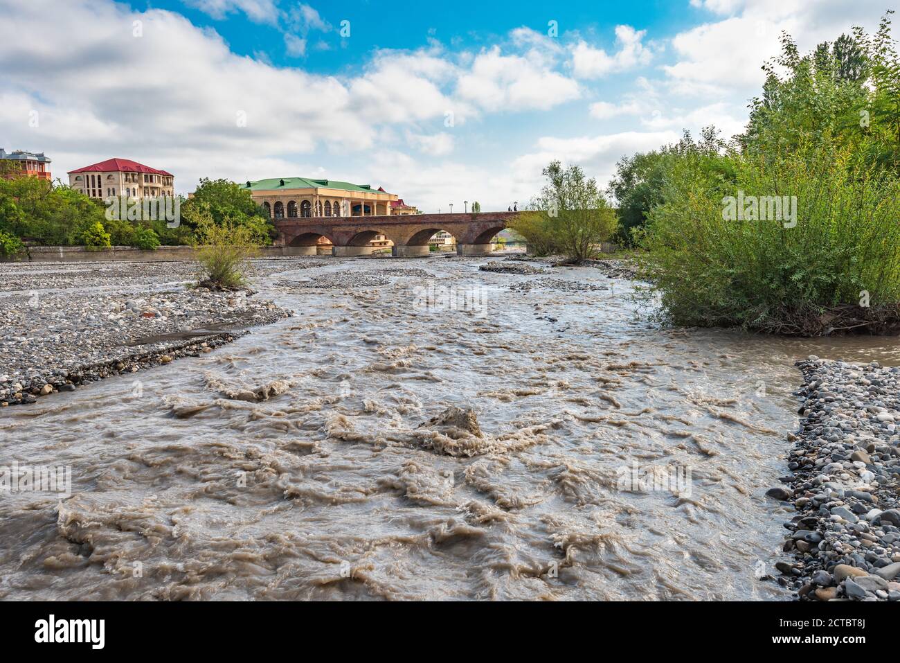 Old arched brick bridge in the Guba city, built in 1894, Azerbaijan ...