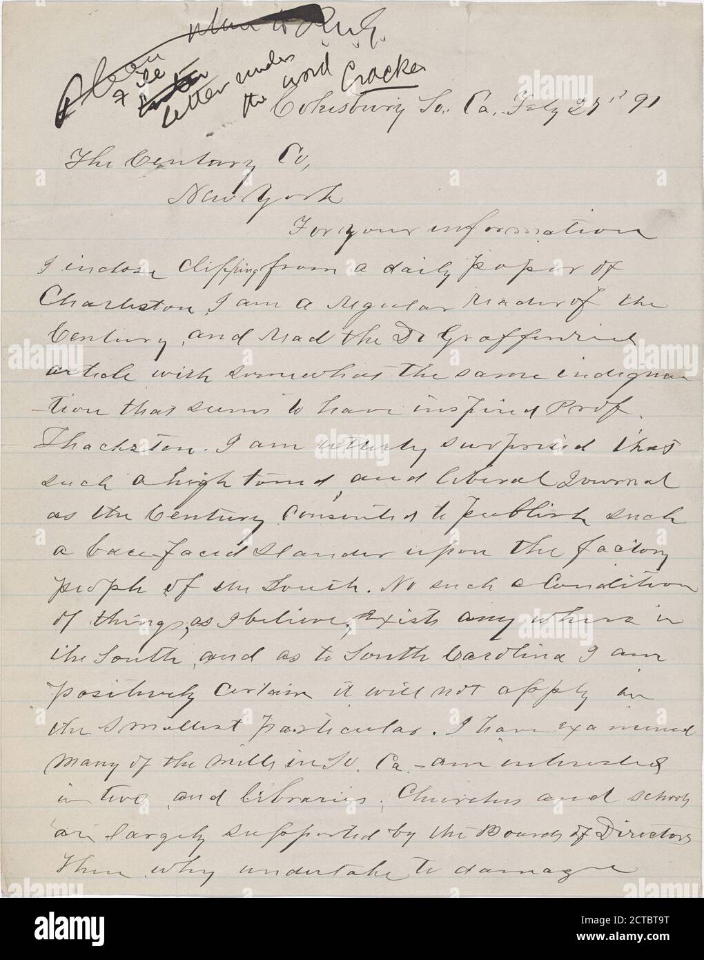 Connor, F.A, text, Correspondence, 1891 Stock Photo - Alamy