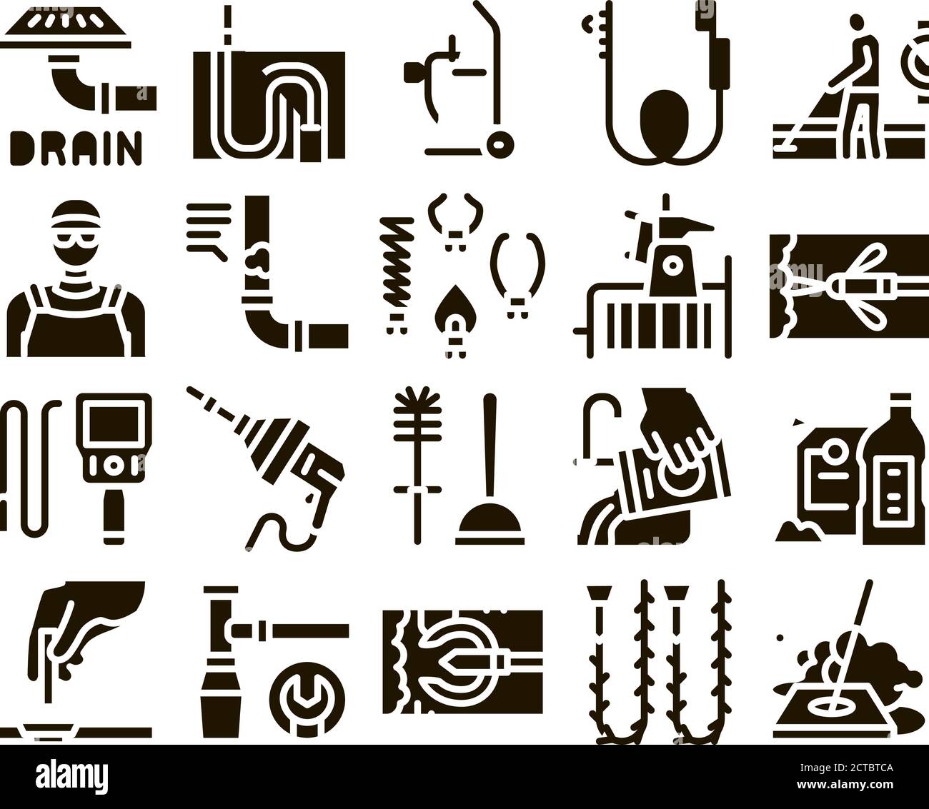 Drain Cleaning Service Glyph Set Vector Stock Vector Image & Art - Alamy