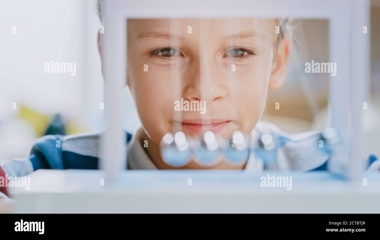 Close-up Portrait of an Inquisitive Young Boy Looking at Newton's ...