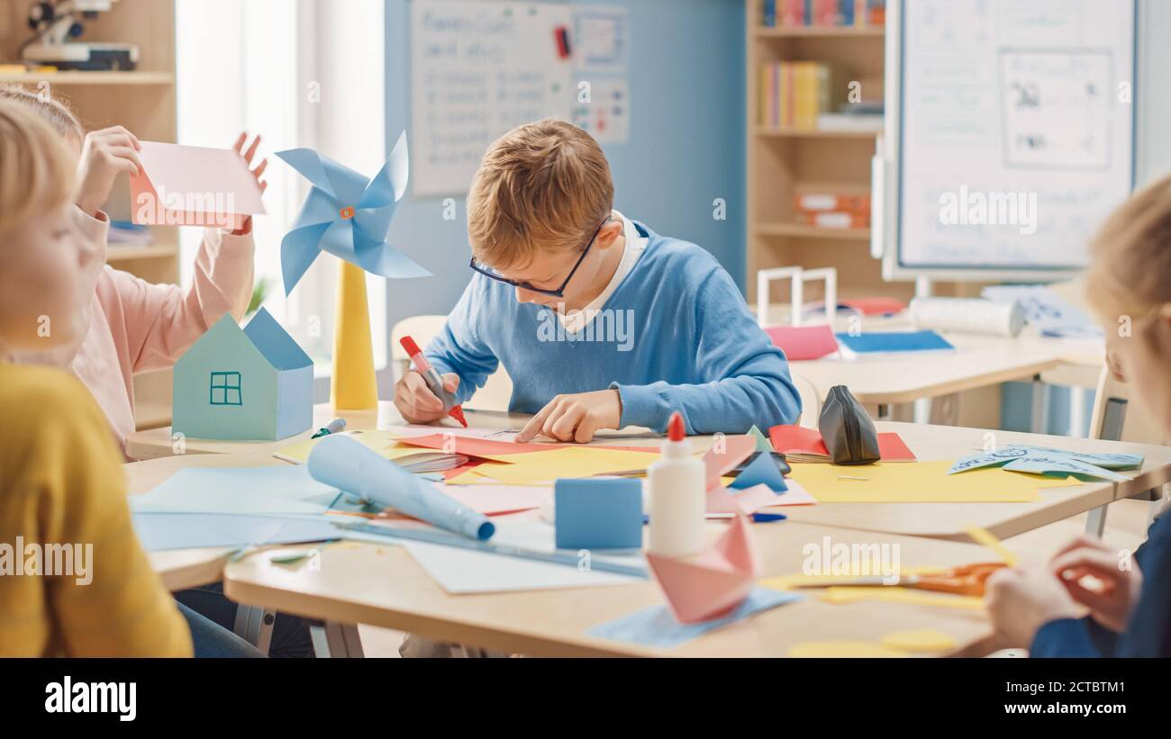 Elementary School Arts Crafts Class: Diverse Group of Smart Children ...