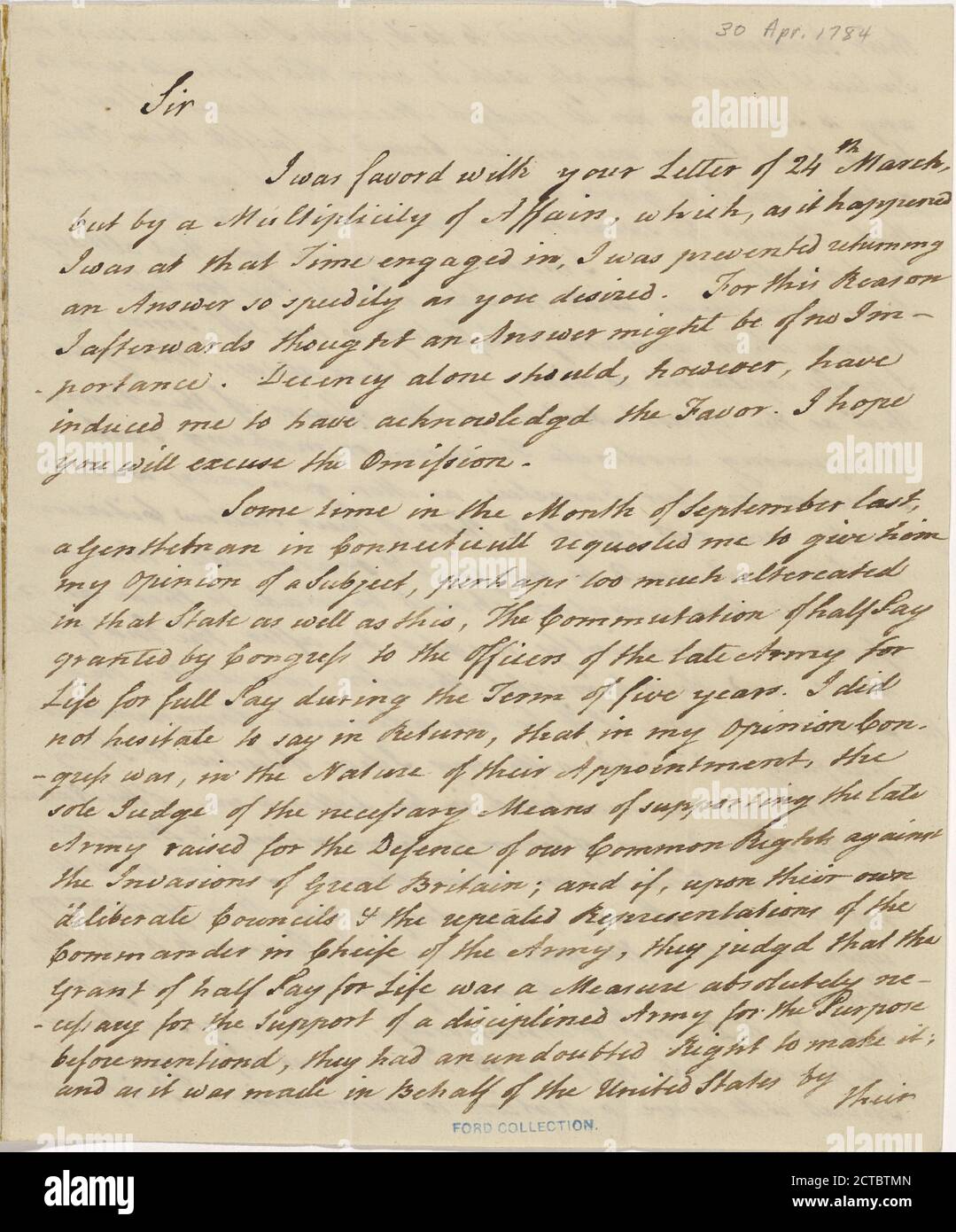 Letter to Noah Webster, text, Correspondence, 1784 Stock Photo - Alamy