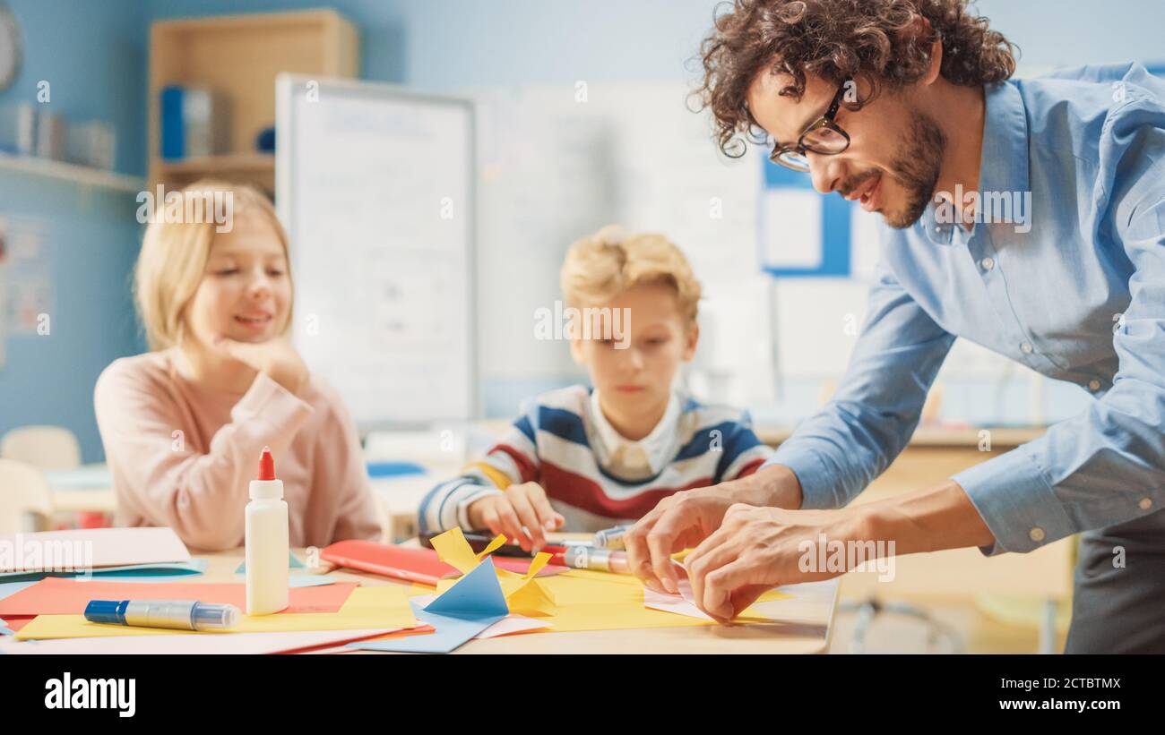 School Arts Crafts Class: Enthusiastic Teacher and Diverse Group of ...