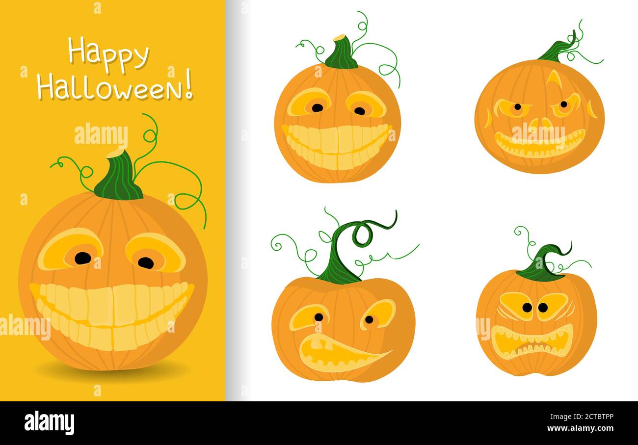 Set of funny pumpkins for Halloween. Halloween clipart on white ...