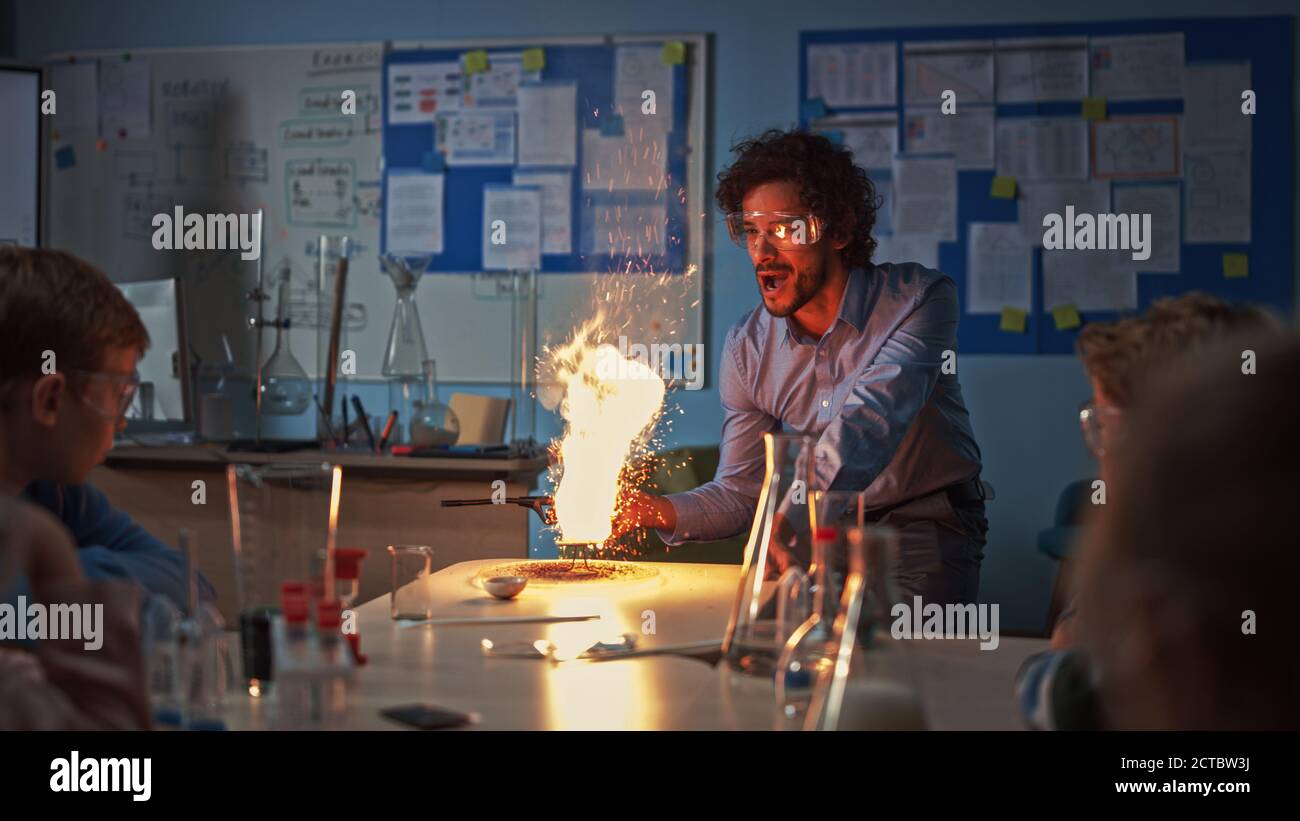 School Chemistry Classroom: Engrossed Children Watch How Enthusiastic ...