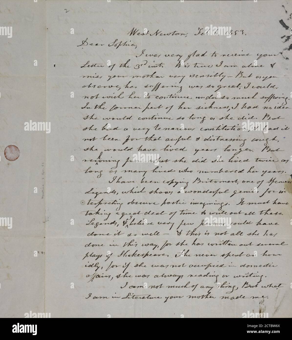 Peabody, Nathaniel, ALS to SAPH. Feb. 6, 1853., text, Correspondence ...