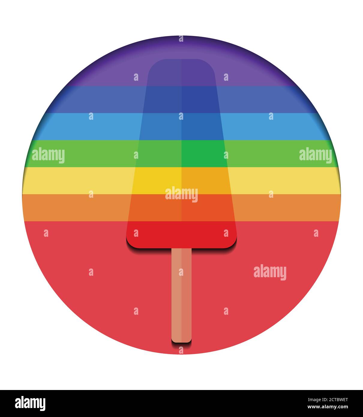 Simple illustration of rainbow ice cream on stick in circle. Ice on ...